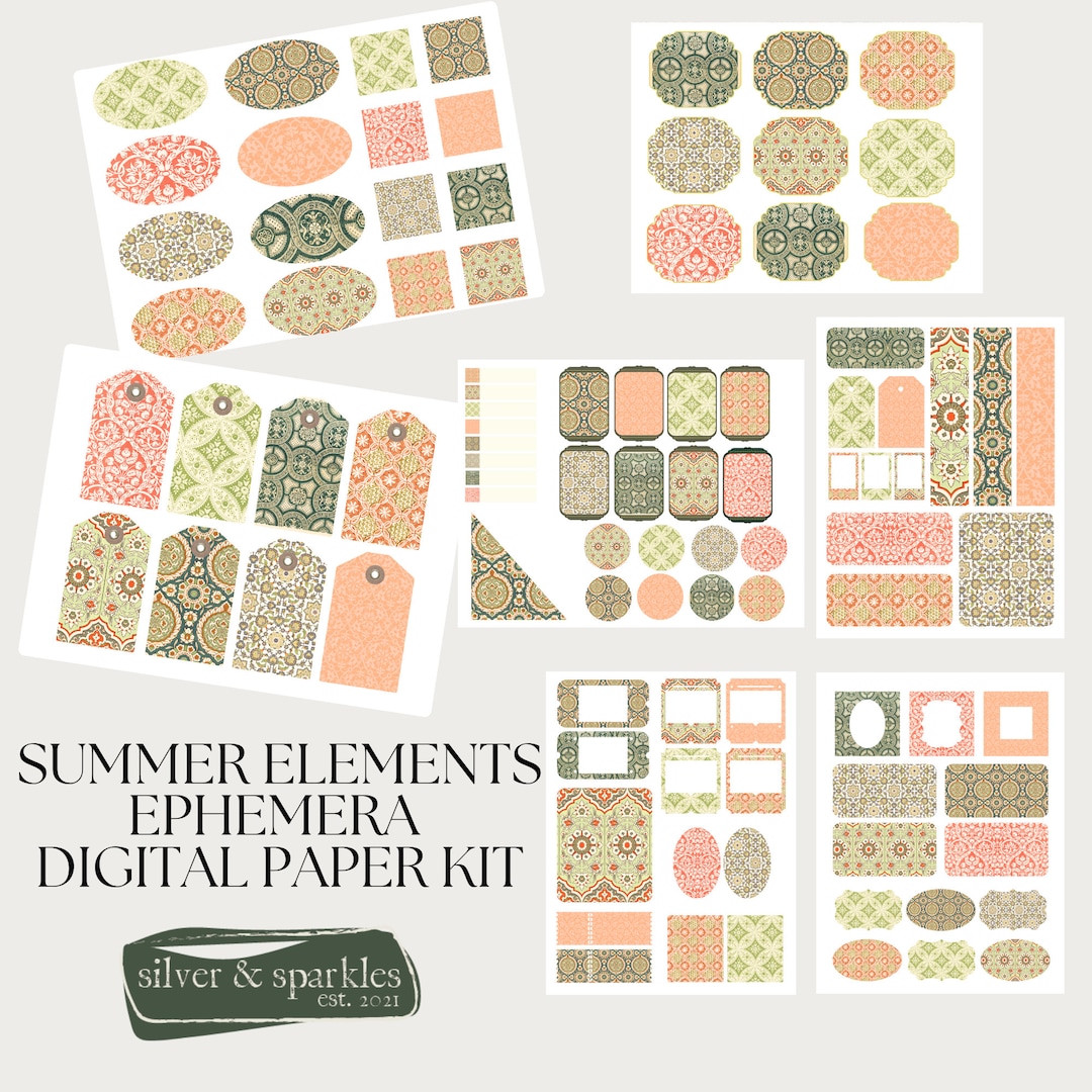Junk Journaling Digital Papers Printable "summer Elements" EPHEMERA Kit ...