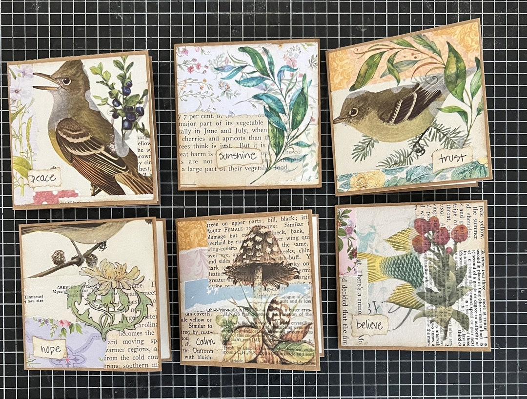 Set of Six Journaling (or Note) Cards. Collaged With a Botanical ...