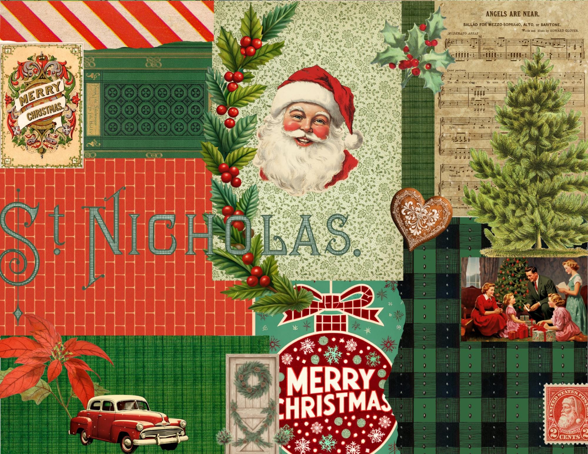 Collage Papers No 6 Old Saint Nick Paper Kit (PDF Download) - Etsy