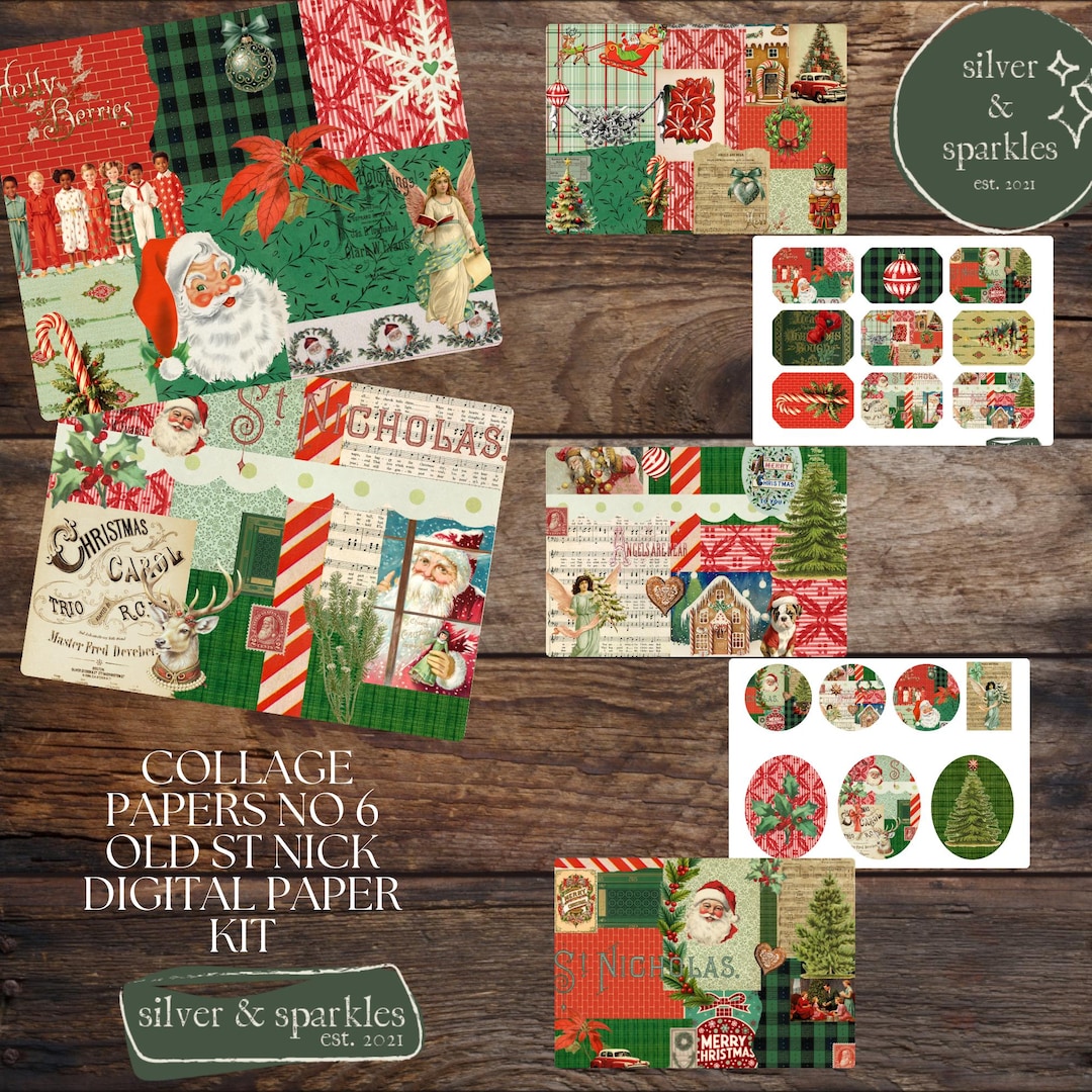 Collage Papers No 6 Old Saint Nick Paper Kit (PDF Download) - Etsy