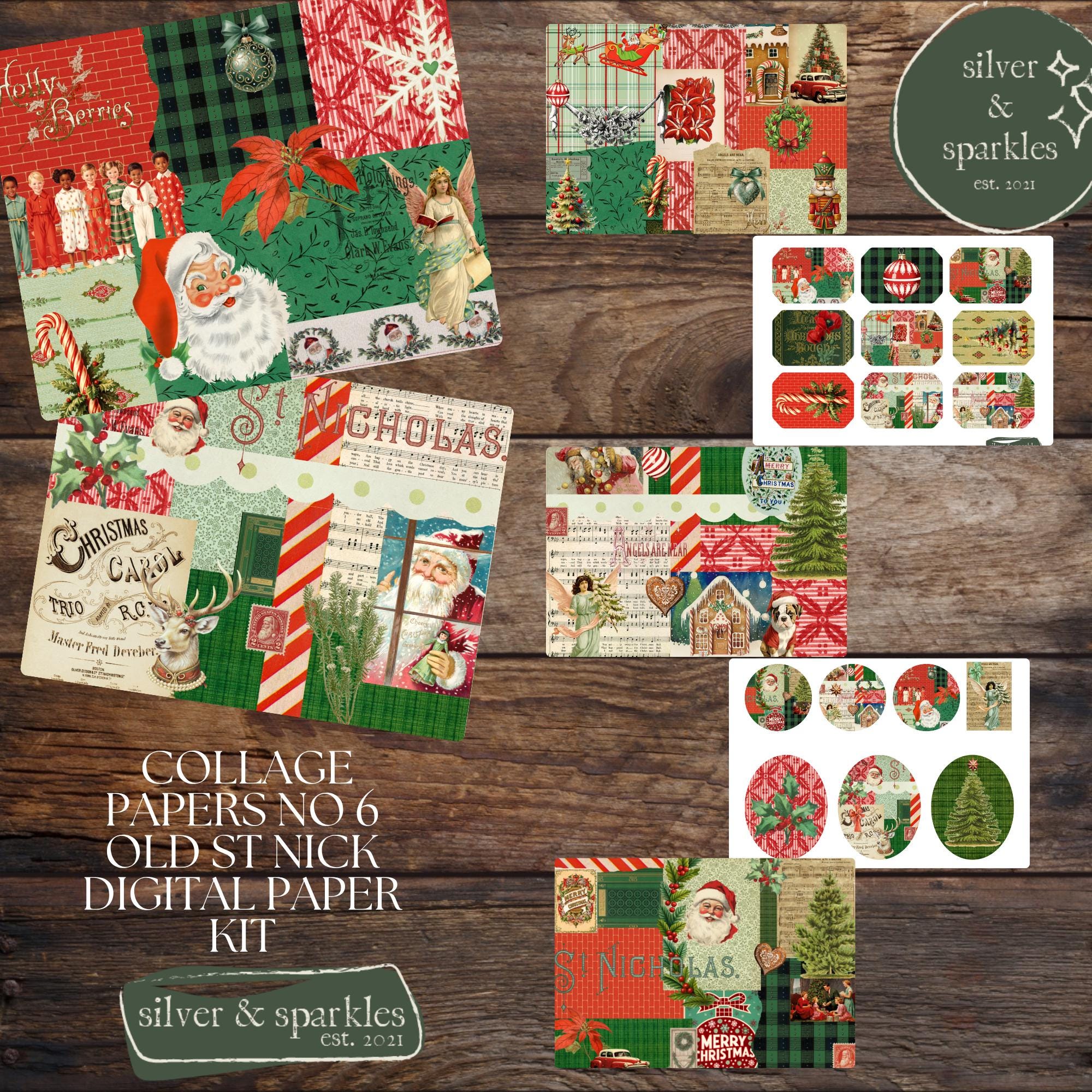 Collage Papers No 6 Old Saint Nick Paper Kit (PDF Download) - Etsy