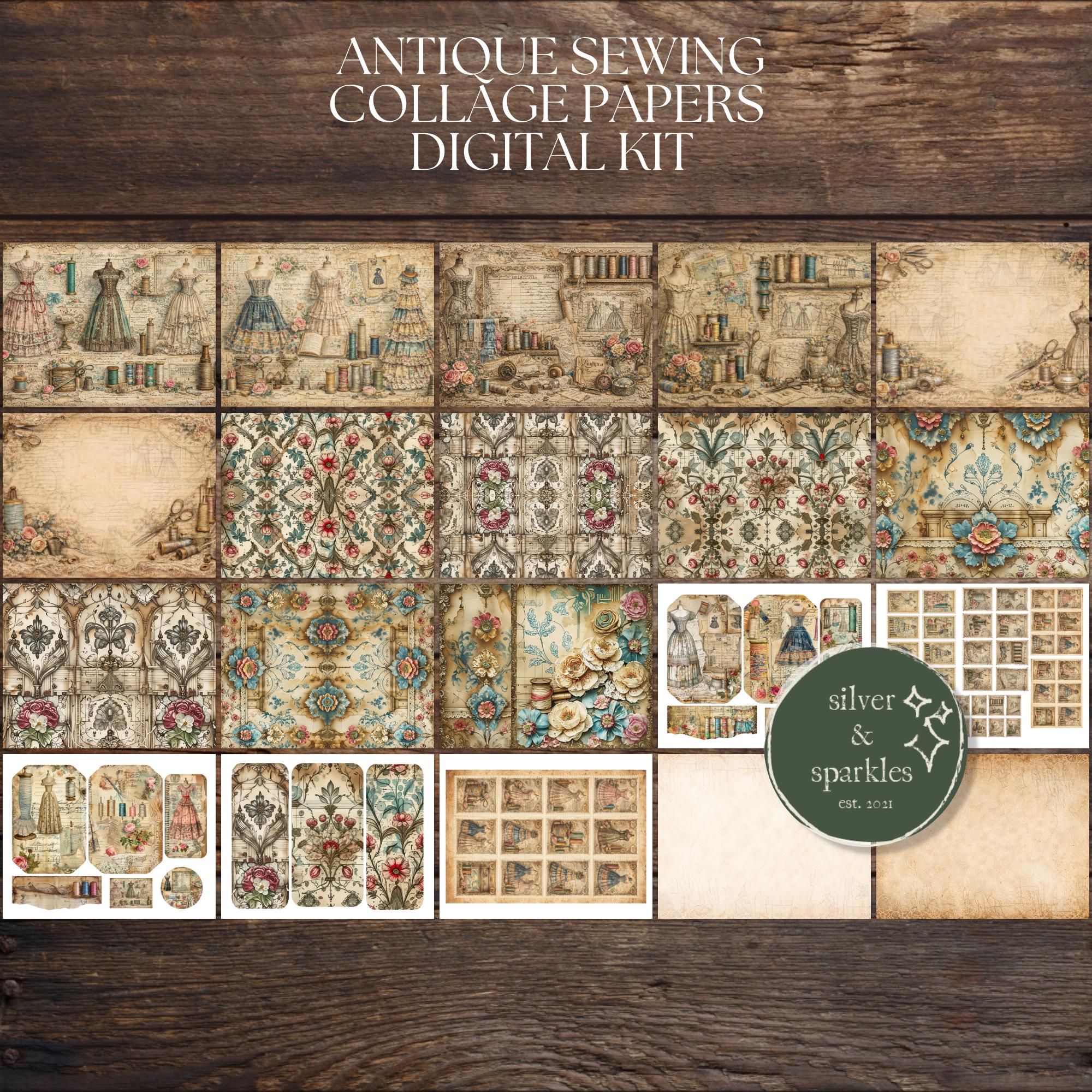 Antique Sewing Collage Papers | Vintage Sewing Room Aesthetic | Junk ...