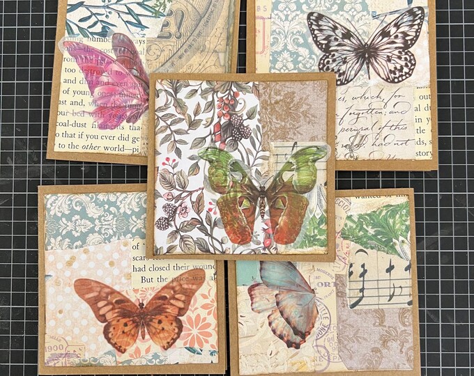 Set of Ten Journaling Cards. Collaged With a Flower on the Front. Blank ...