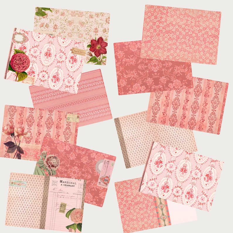 Rosy Pink Paper Kit! Junk Journaling Digital Papers and Ephemera ...