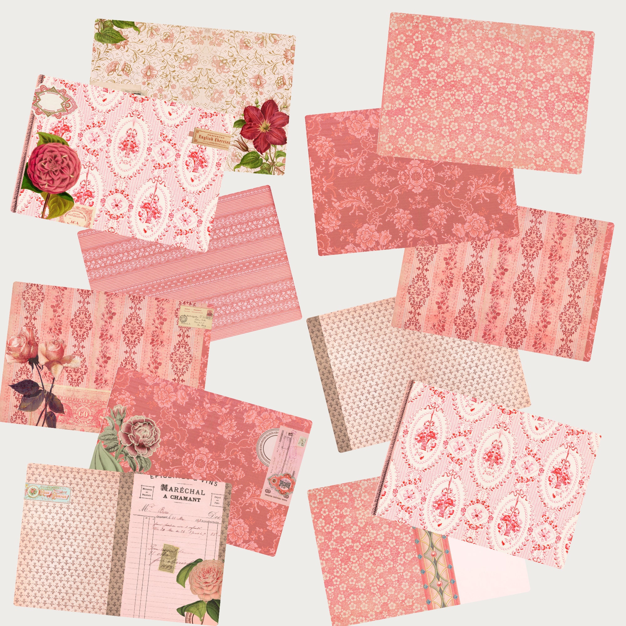 Rosy Pink Paper Kit! Junk Journaling Digital Papers and Ephemera ...