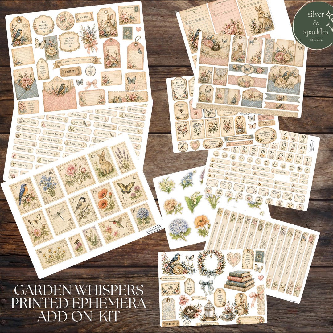 Garden Whispers Ephemera ADD ON Kit Printed & Shipped | Junk Journal ...