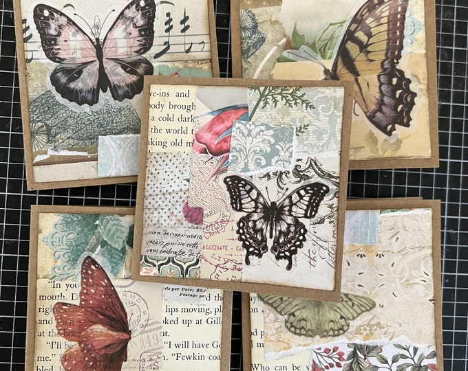 Set of Five Journaling Cards. Collaged With a Butterfly on the Front ...