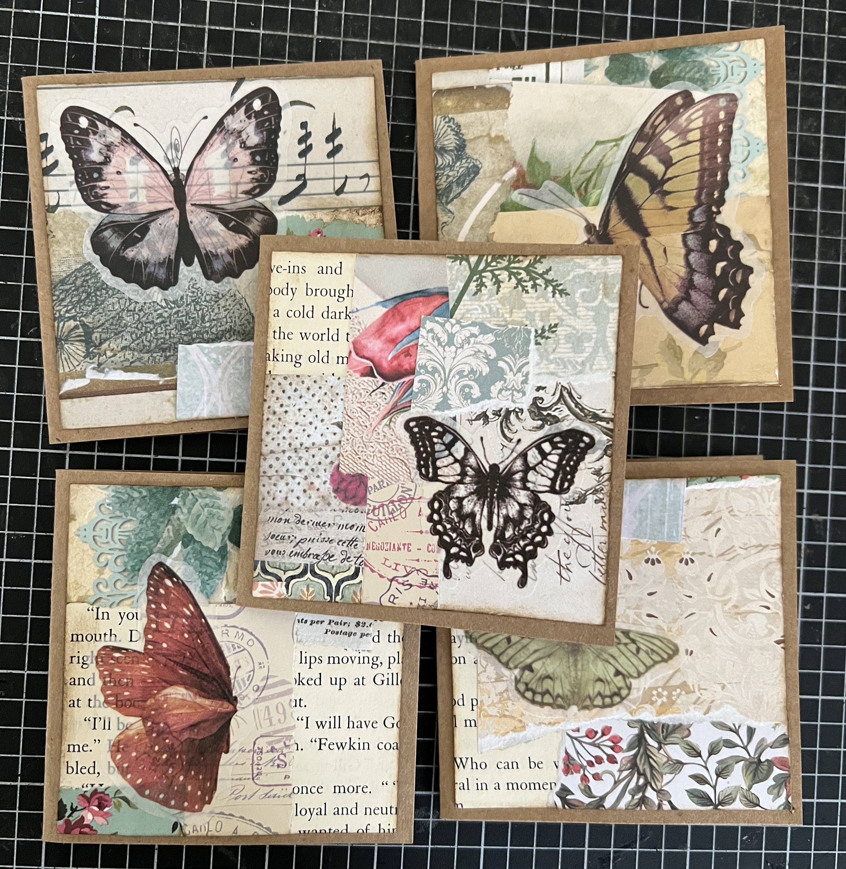 Set of Five Journaling Cards. Collaged With a Butterfly on the Front ...
