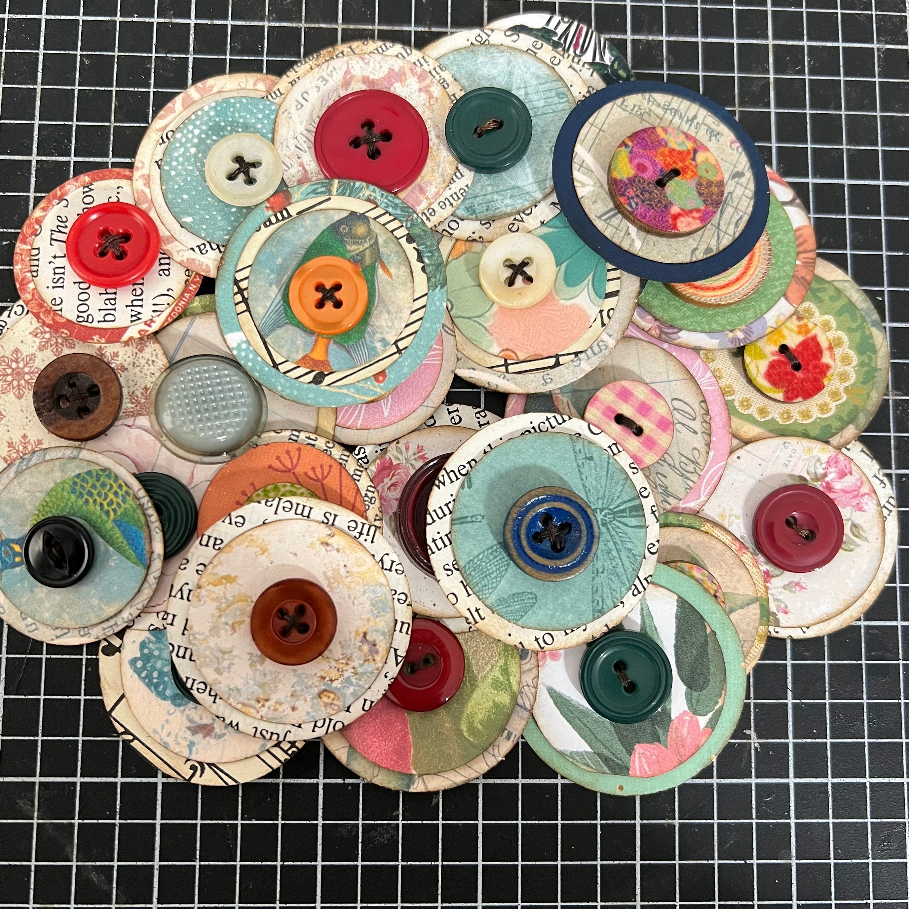 Paper Circles With Vintage Buttons Handmade Ephemera for Journal, Cards ...