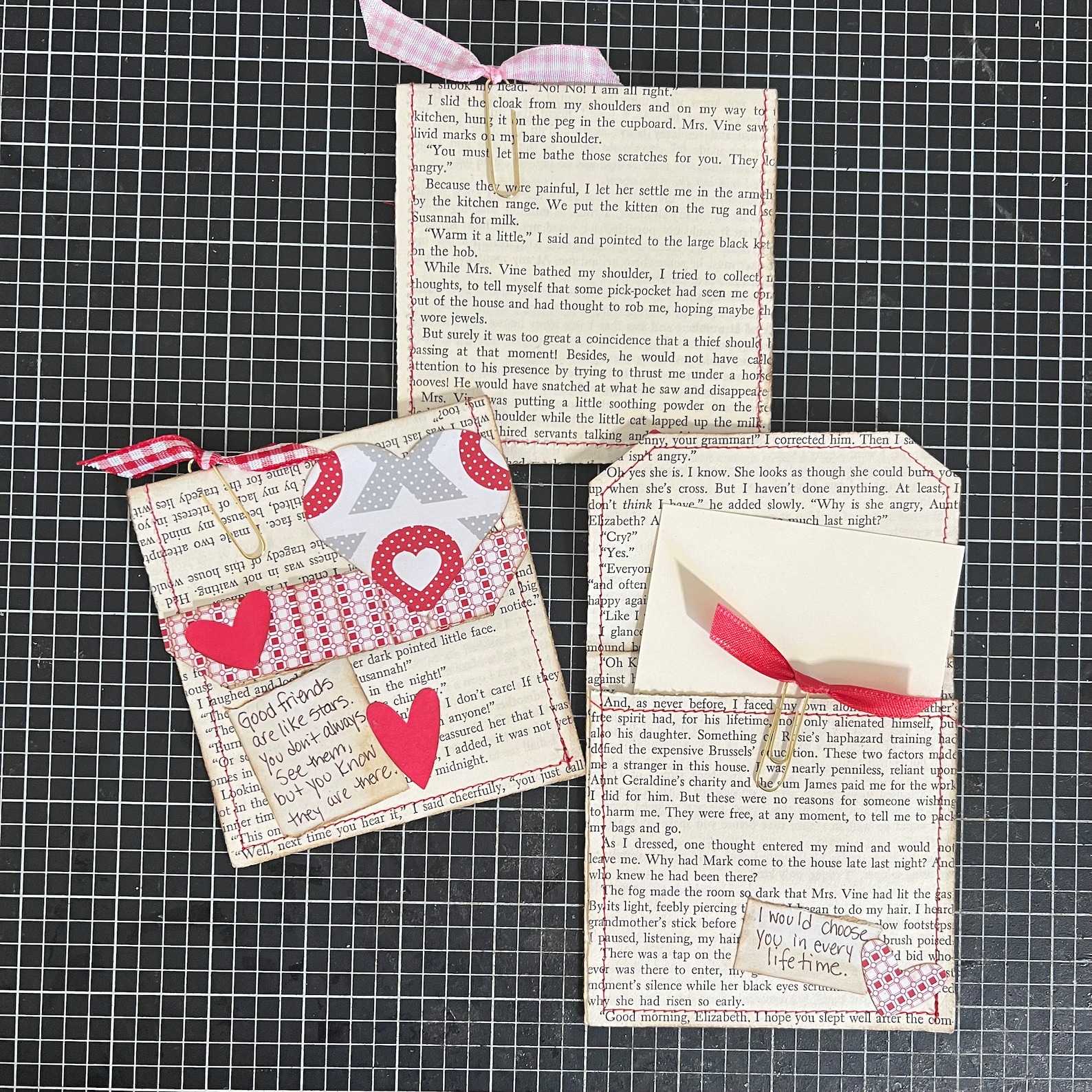 Set of Three Handmade Valentine paper Bags Ink Distressed and Decorated ...