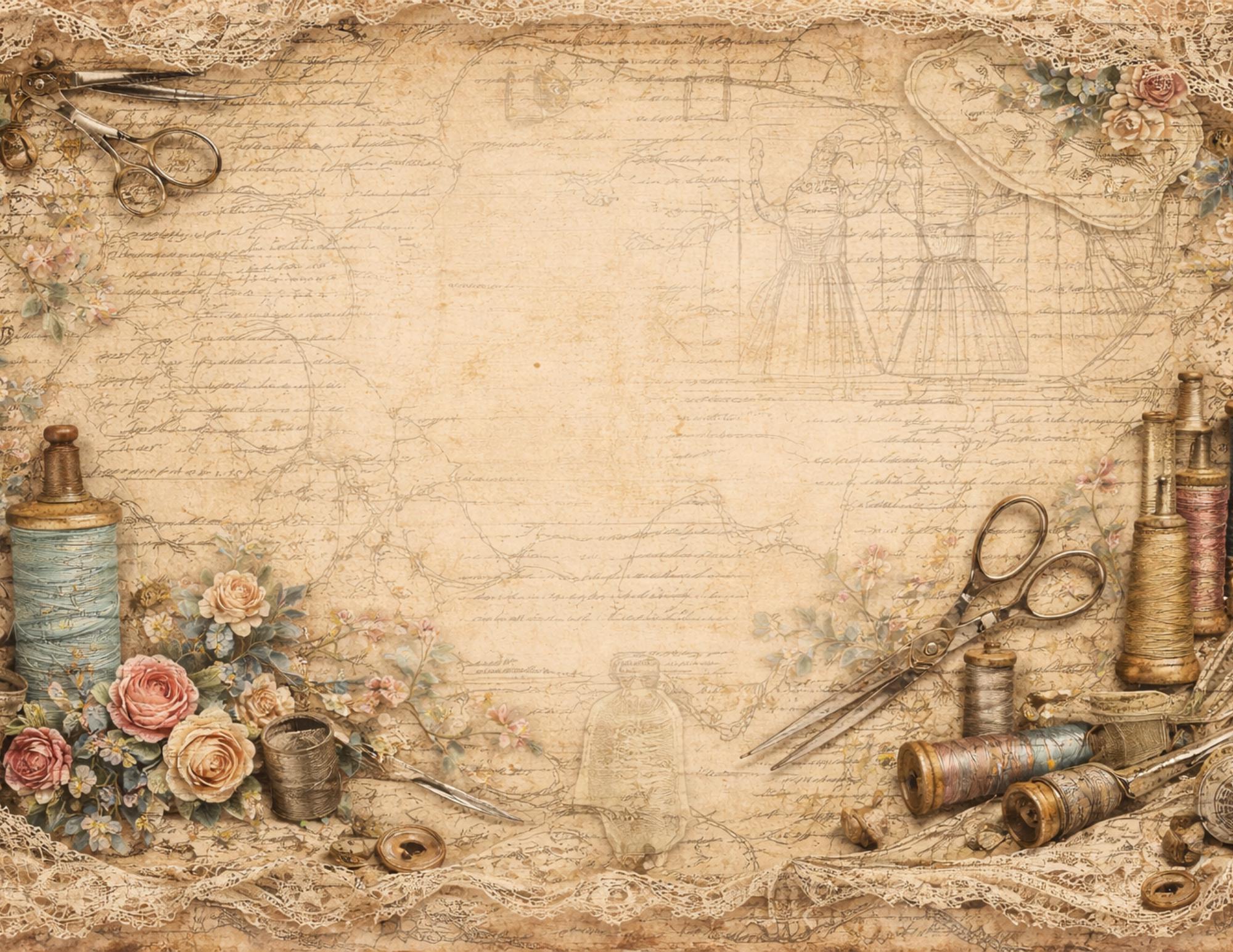 Antique Sewing Collage Papers | Vintage Sewing Room Aesthetic | Junk ...