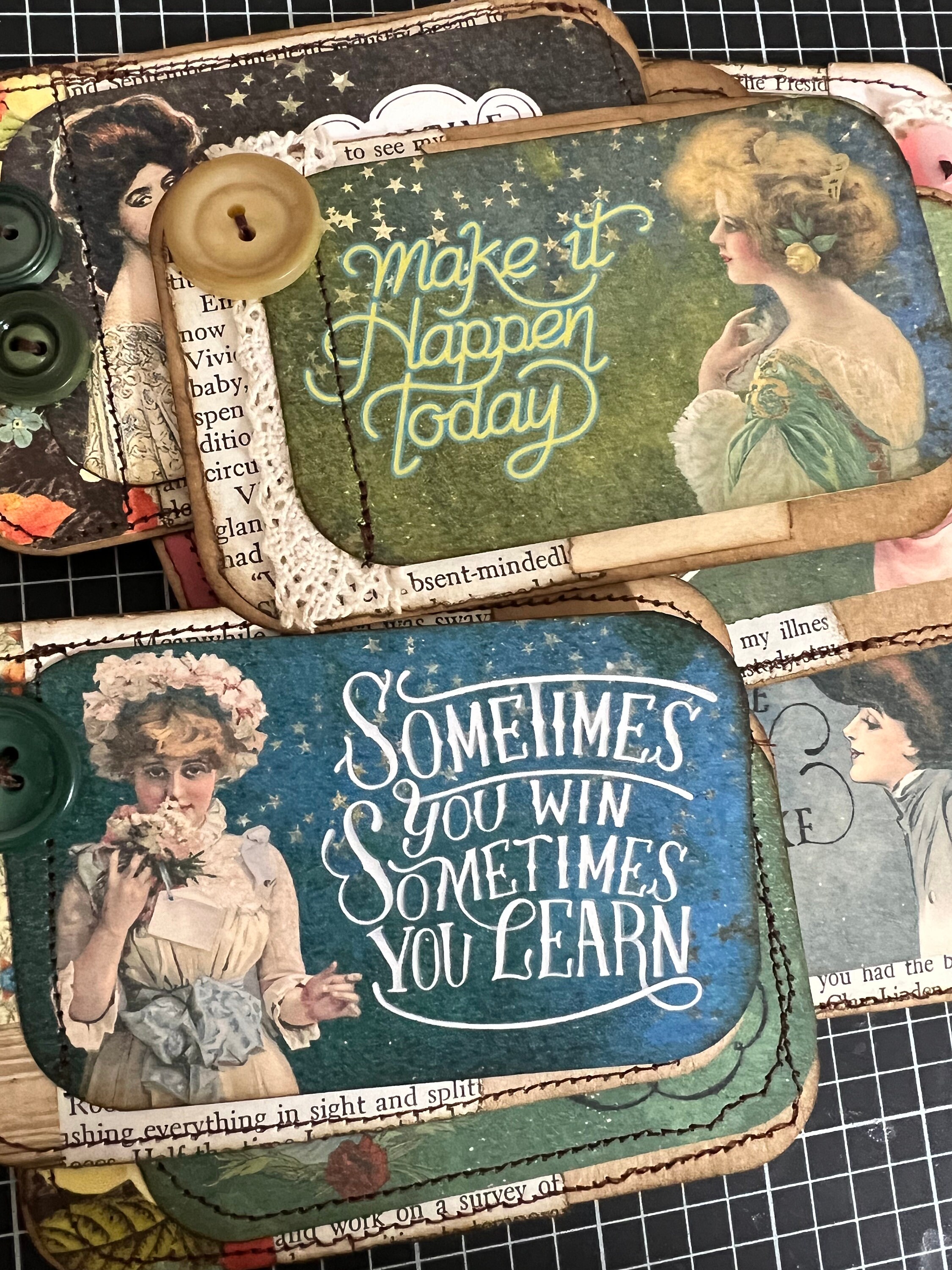 Set of Eight Inspiration Cards Each With a Sentiment and Vintage Button ...