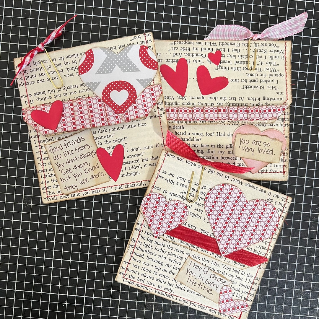 Set of Three Handmade Valentine paper Bags Ink Distressed and Decorated ...