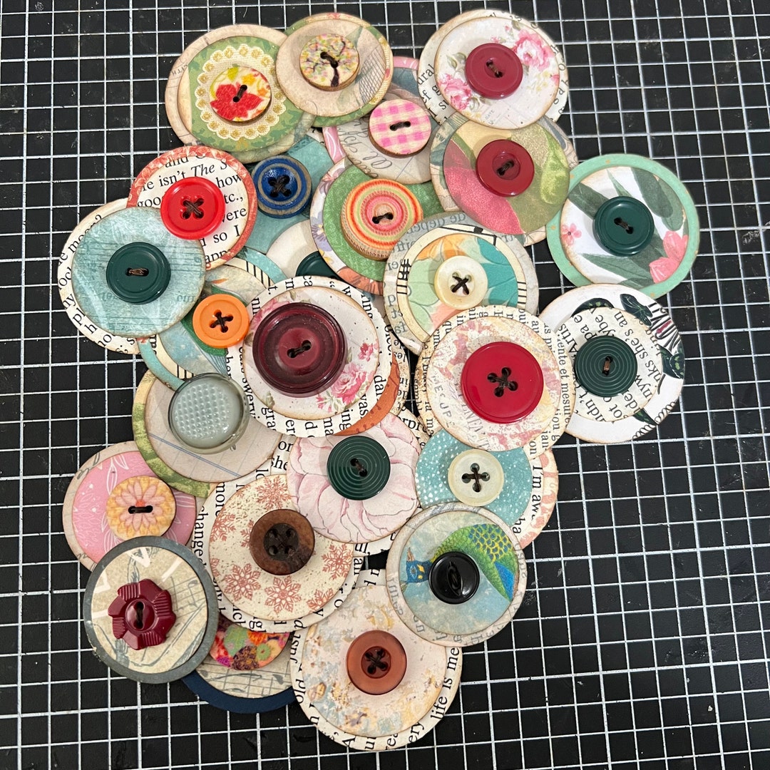 Paper Circles With Vintage Buttons! Handmade Ephemera for Journal ...