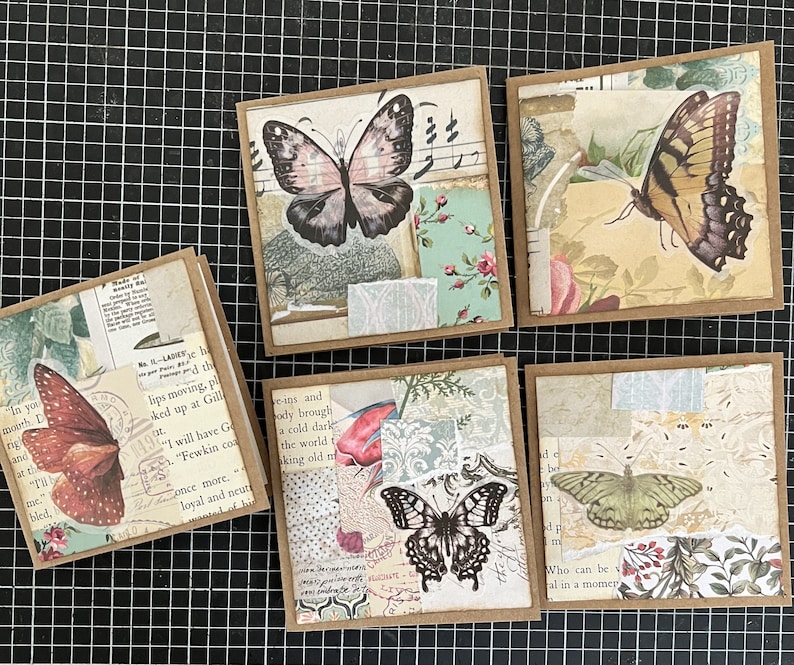 Set of Five Journaling Cards. Collaged With a Butterfly on the Front ...