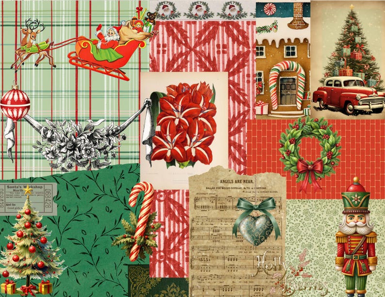 Collage Papers No 6 Old Saint Nick Paper Kit (PDF Download) - Etsy