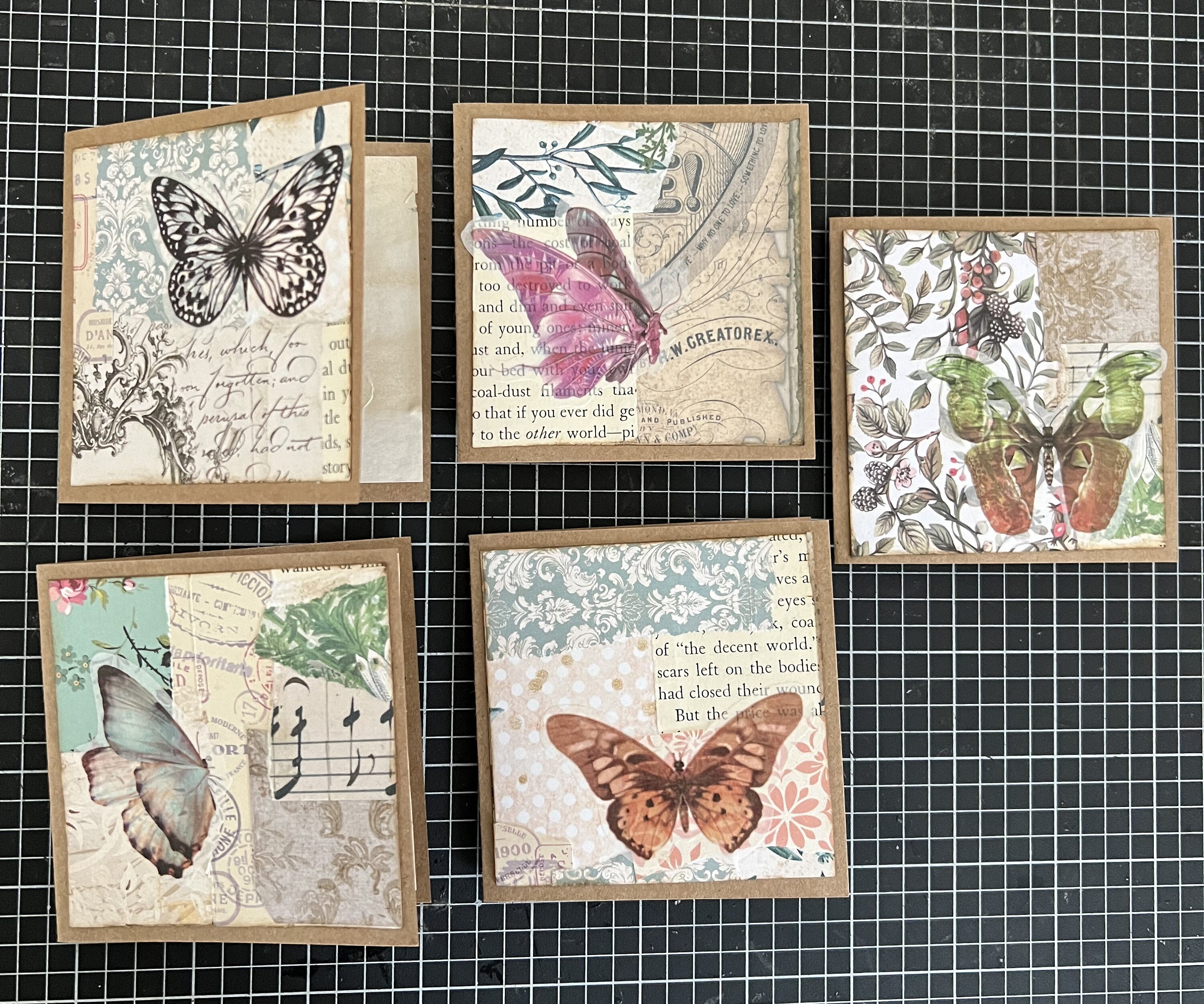 Set of Five Journaling Cards. Collaged With a Butterfly on the Front ...
