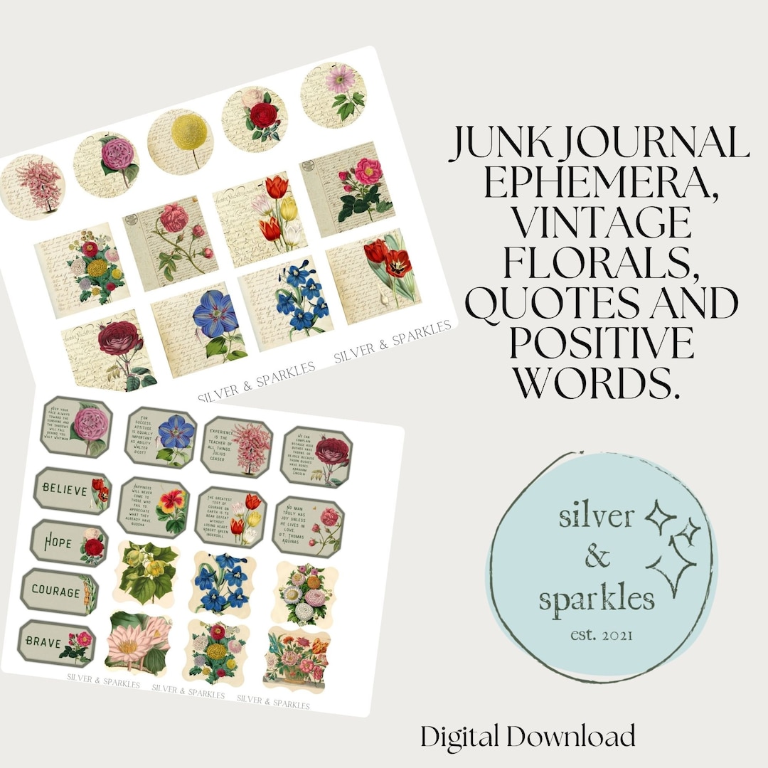 Vintage Floral Ephemera: Junk Journal Embellishments (PDF Pattern) - Etsy