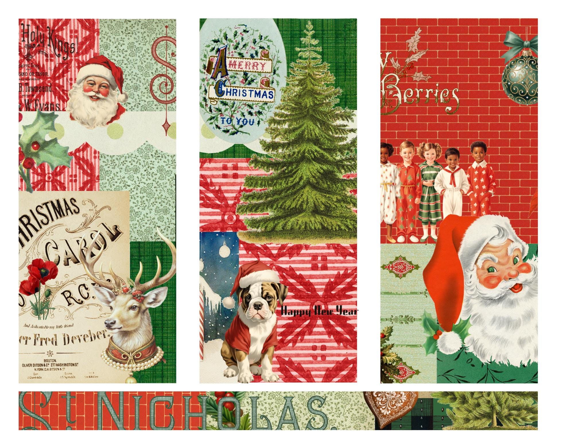 Collage Papers No 6 Old Saint Nick Paper Kit (PDF Download) - Etsy