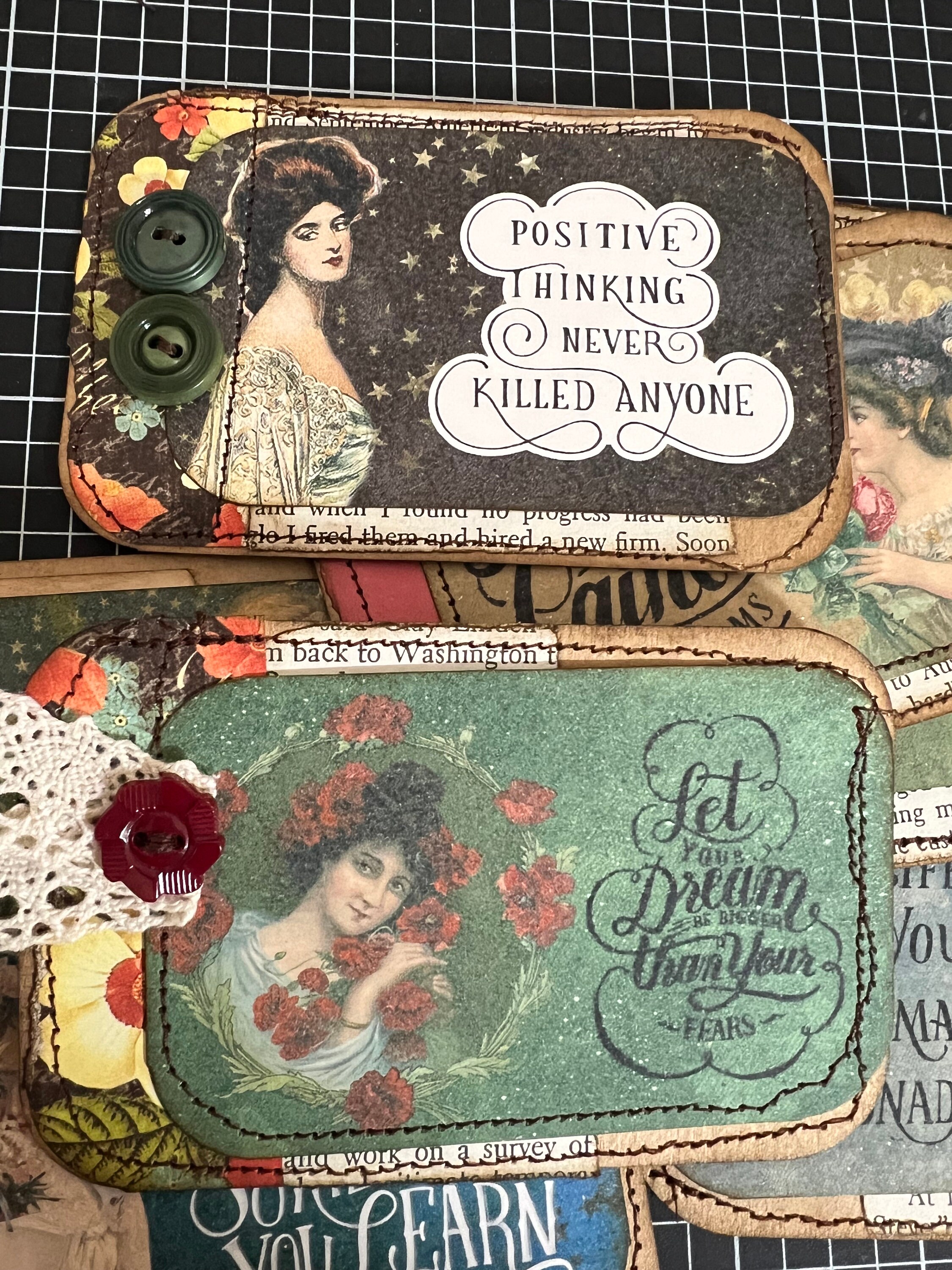 Set of Eight Inspiration Cards Each With a Sentiment and Vintage Button ...