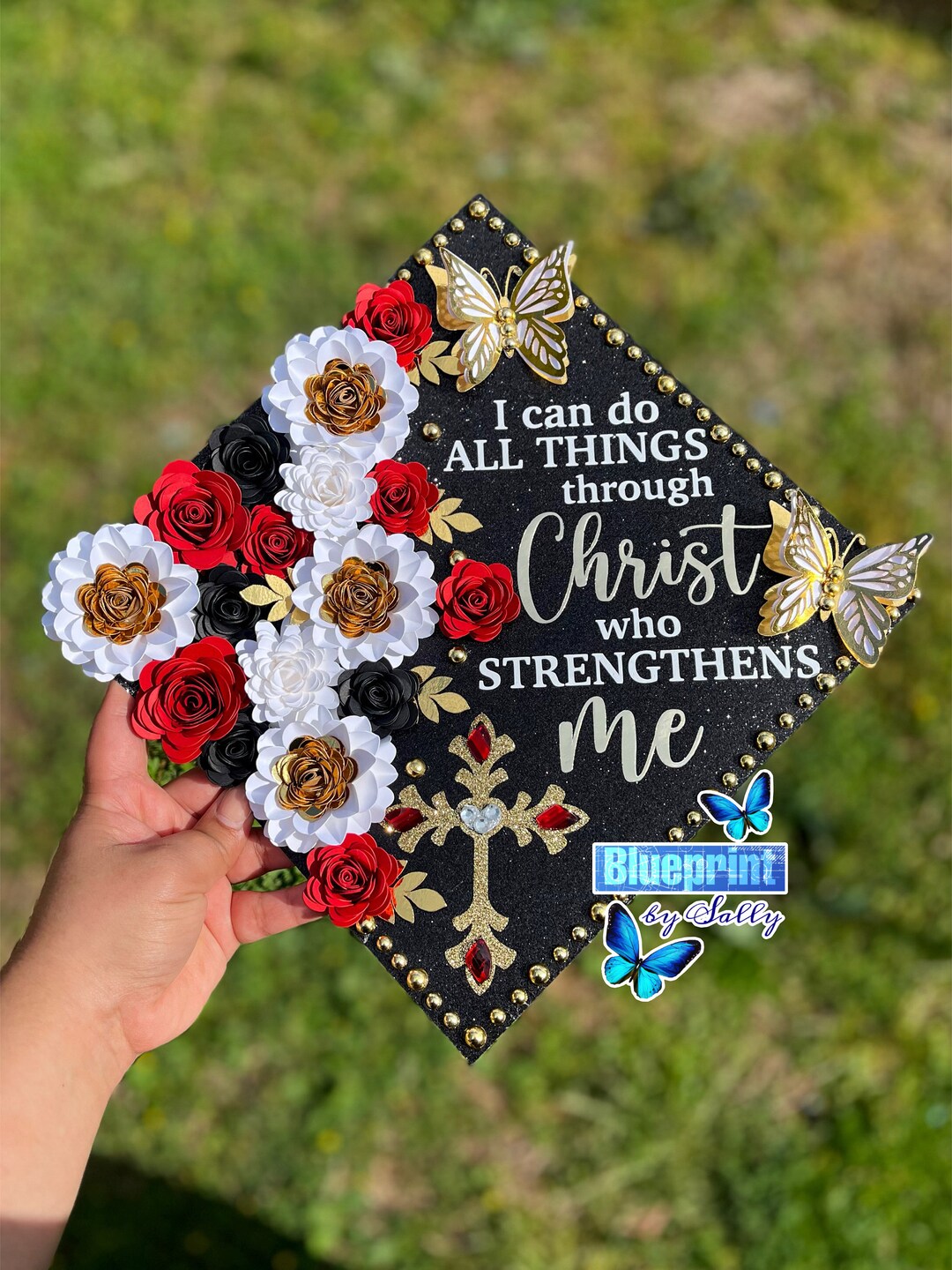 Christ Graduation Topper, Flowers Graduation, Custom Topper, Gold Grad ...