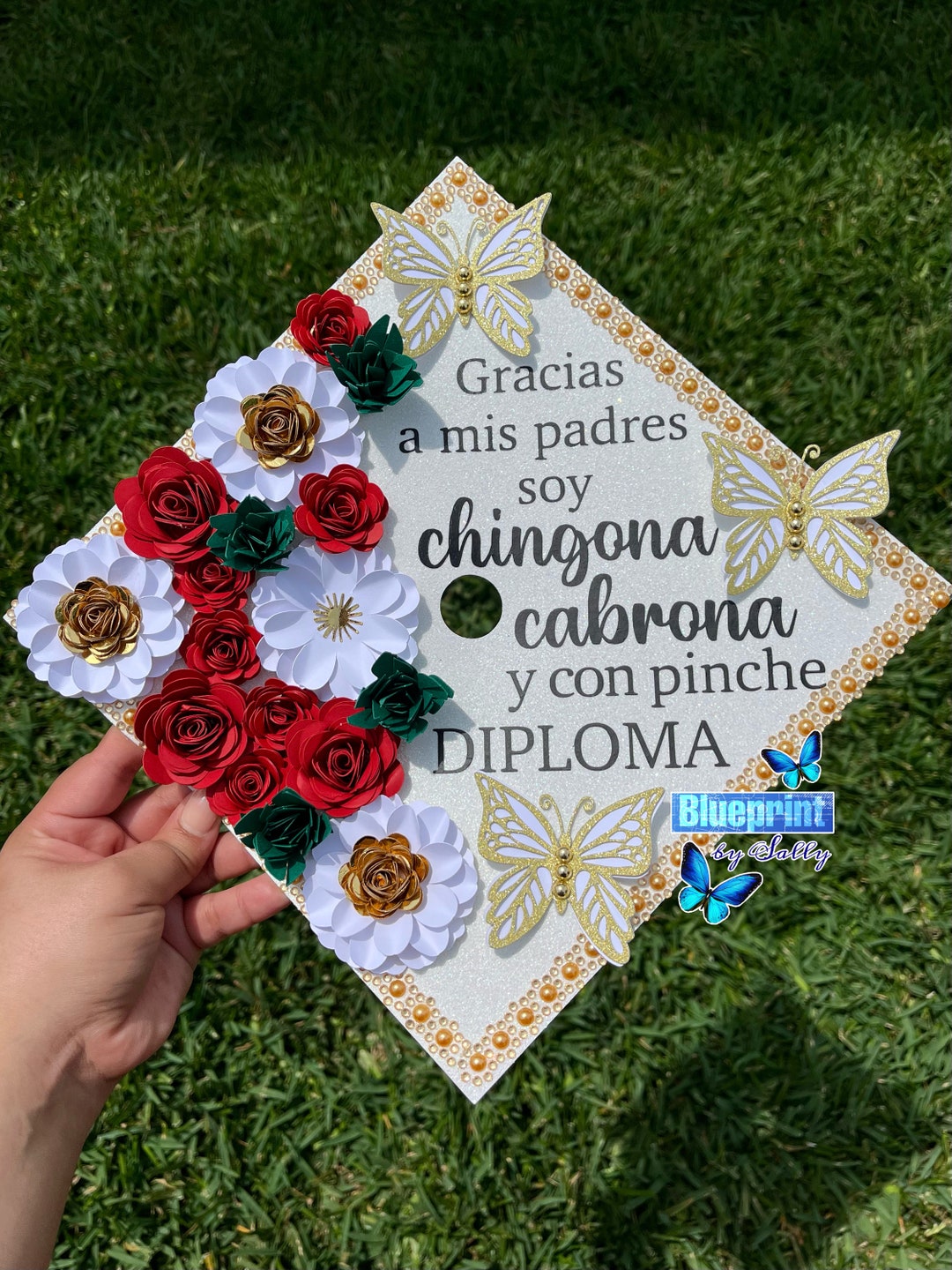 Mexico Gradcap, Red Graduation Cap, White Flower Grad Cap, Para Mis ...