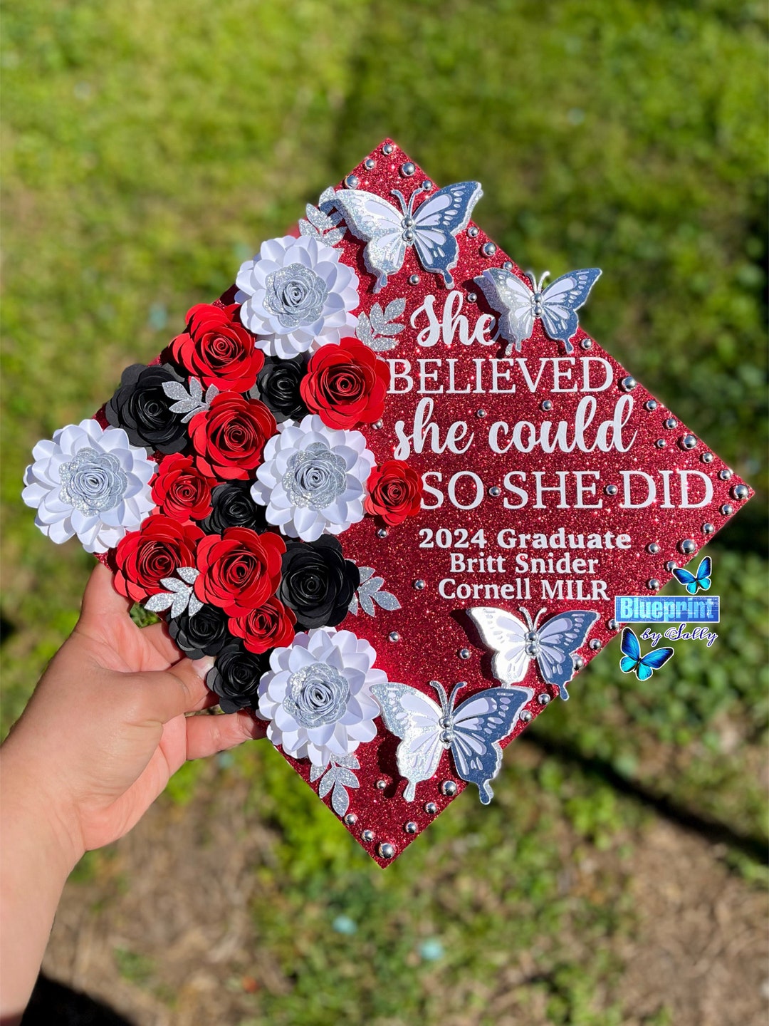 Flower Graduation Topper, Black and Red Flowers Graduation, Custom ...