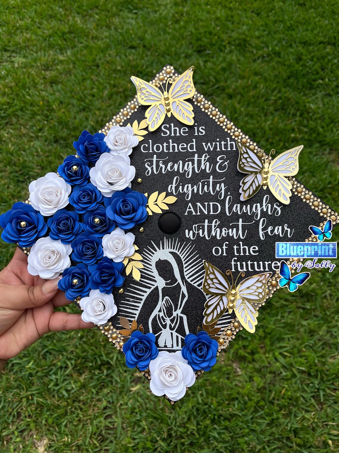 Royal Blue Virgin Mary Grad Cap, El Salvador Grad Cap, First Generation ...