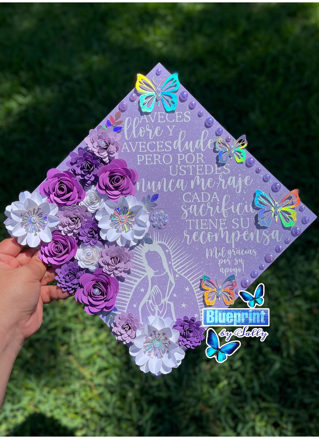 Purplevirgin Mary Graduation Cap, Paper Flowers, Purple Gradcap ...