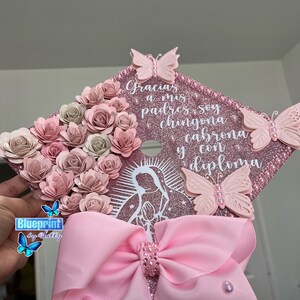 Pink Virgin Mary Graduation Cap, Pink Graduation, Glitter Grad Cap ...