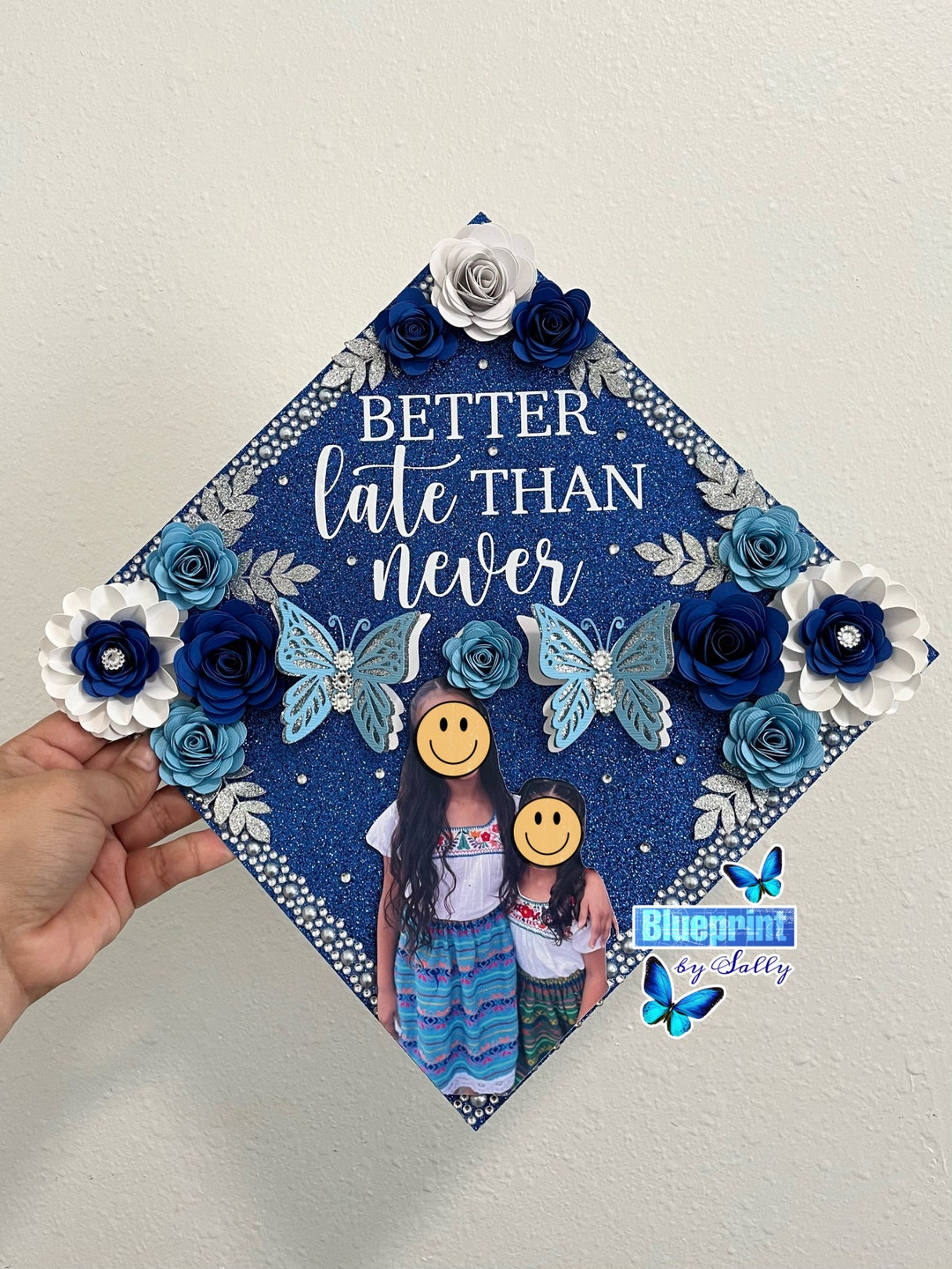 Blue Graduation Topper, Navy Blue Grad Cap, Silver Grad Cap, Royal Blue ...