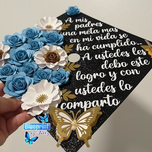 Baby Blue Flower Graduation Topper, Baby Blue Grad Cap, Gold Grad Cap ...