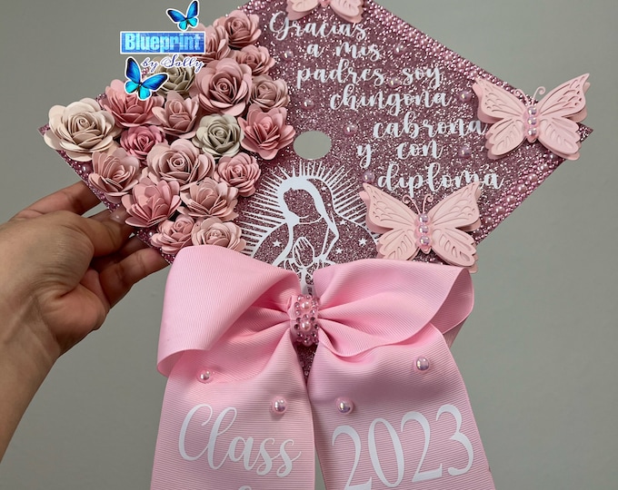 Pink Virgin Mary Graduation Cap, Pink Graduation, Glitter Grad Cap ...