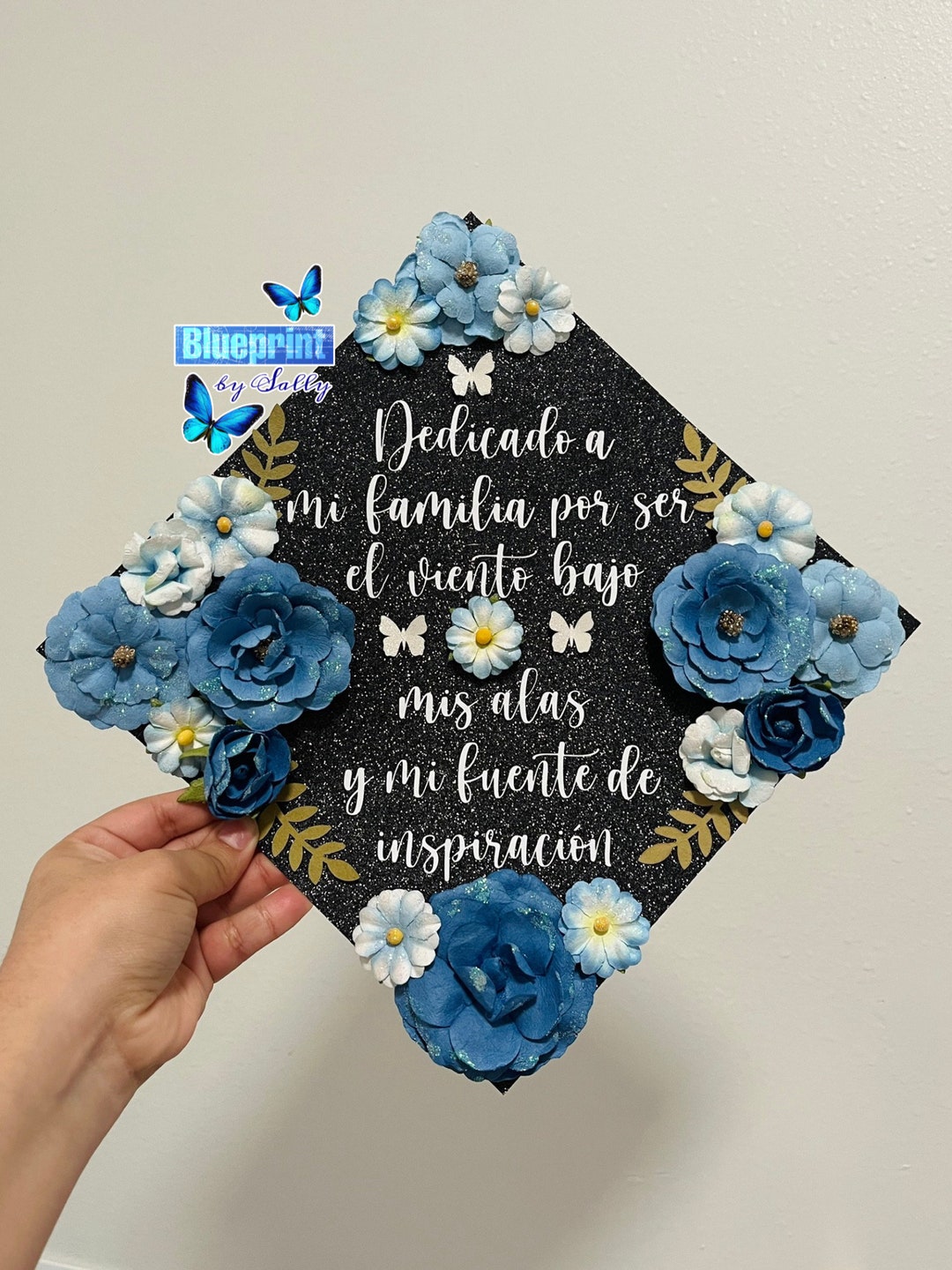 Baby Blue Flower Graduation Topper, Baby Blue Grad Cap, Blue Graduation ...