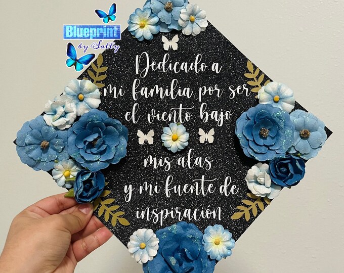 Baby Blue Flower Graduation Topper, Baby Blue Grad Cap, Blue Graduation ...