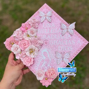 Pink Virgin Mary Graduation Cap, Paper Flowers, Rose Gold Grad Cap ...