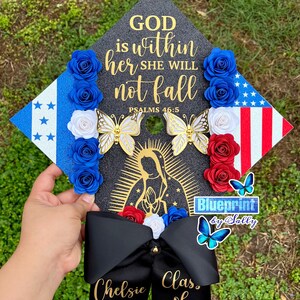 US Flag Grad Cap, First Generation Grad Cap, Custom Grad Topper, Flower ...