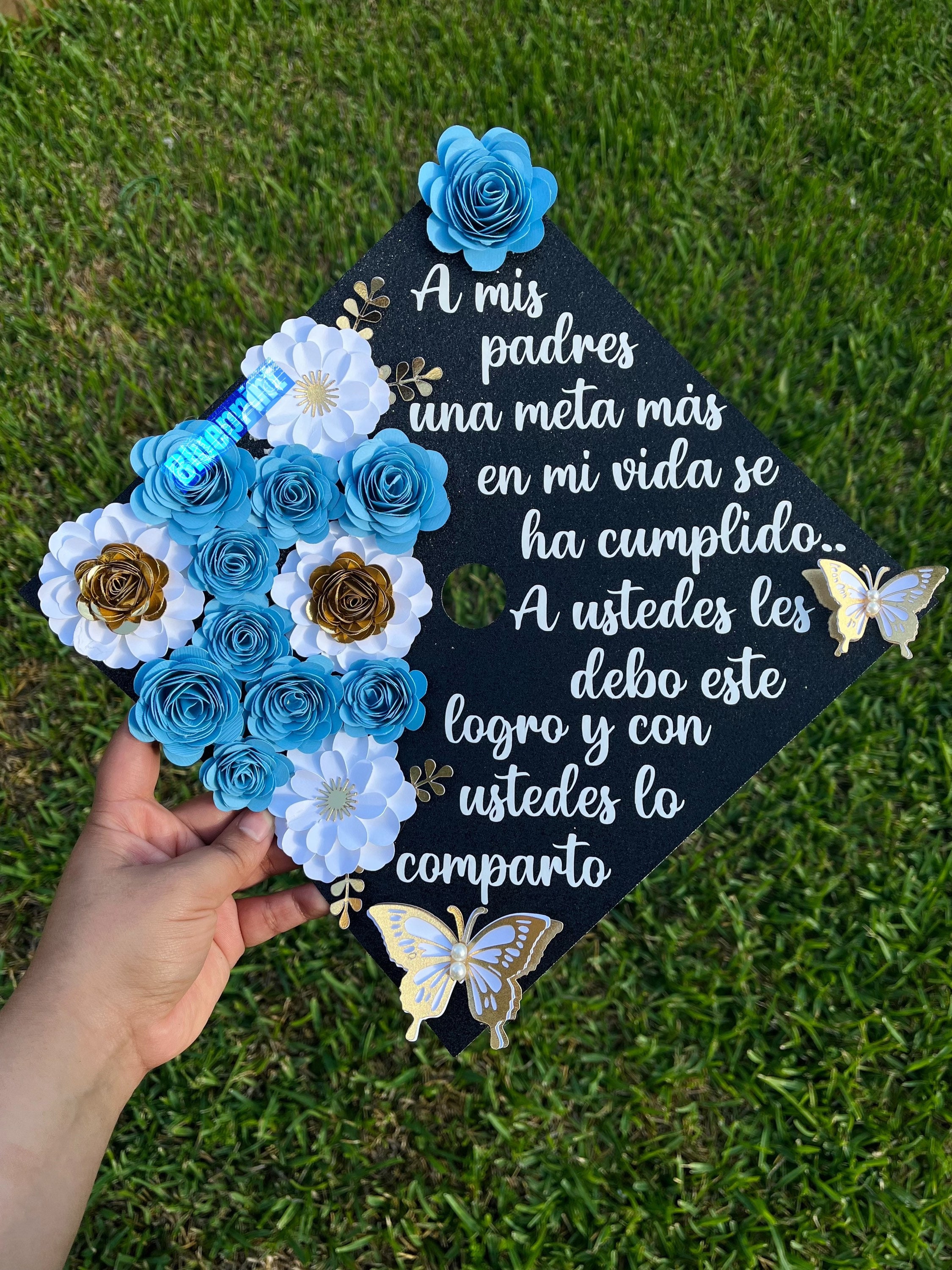 Baby Blue Flower Graduation Topper Baby Blue Grad Cap Gold | Etsy