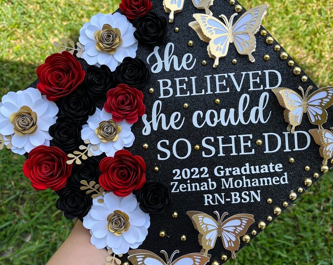 Flower Graduation Topper, Black and Red Flowers Graduation, Custom ...