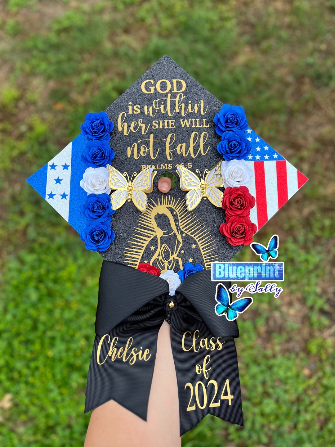 US Flag Grad Cap, First Generation Grad Cap, Custom Grad Topper, Flower ...