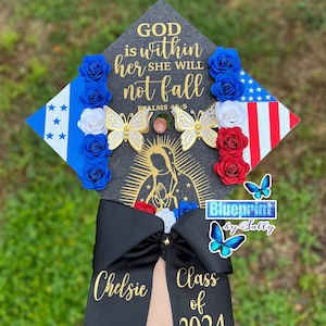 US Flag Grad Cap, First Generation Grad Cap, Custom Grad Topper, Flower ...