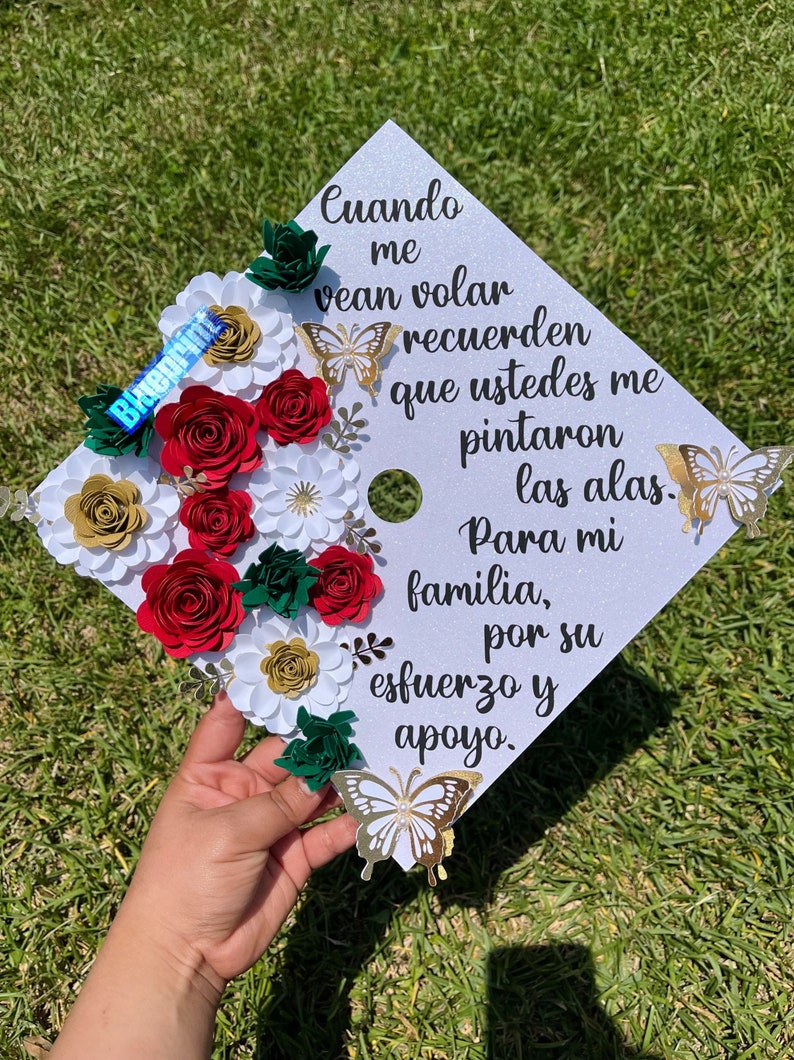 Red Flower Roses Graduation Topper White Background Grad Cap - Etsy