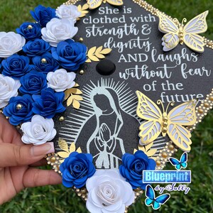 Royal Blue Virgin Mary Grad Cap, El Salvador Grad Cap, First Generation ...