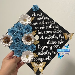 Baby Blue Flower Graduation Topper, Baby Blue Grad Cap, Gold Grad Cap ...