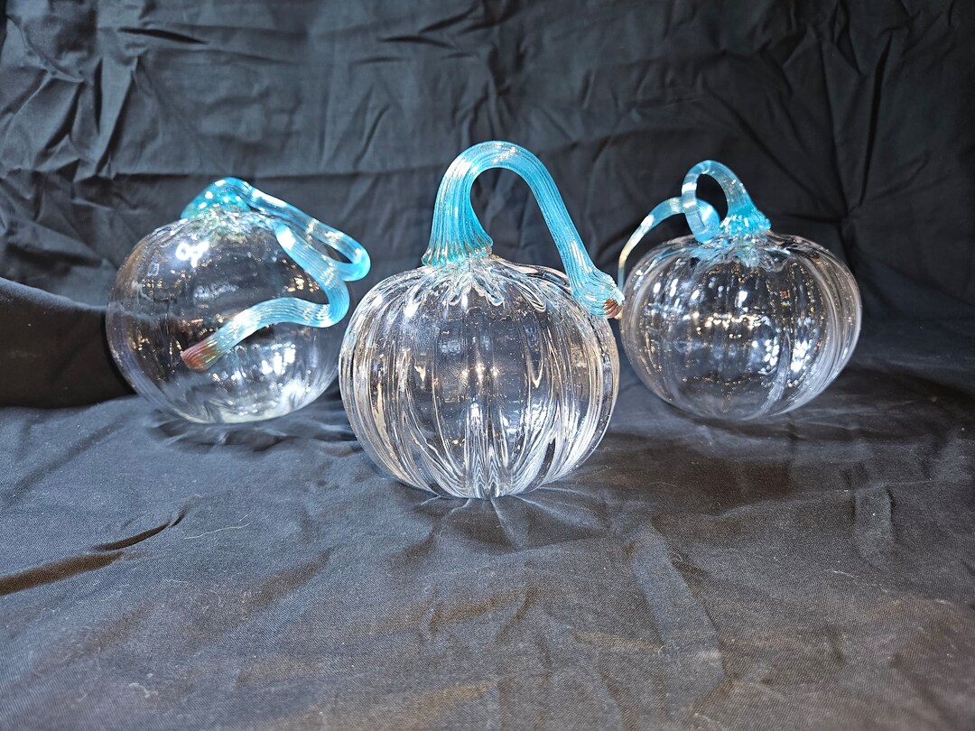 Clear Glass Pumpkin With Blue Stem - Etsy