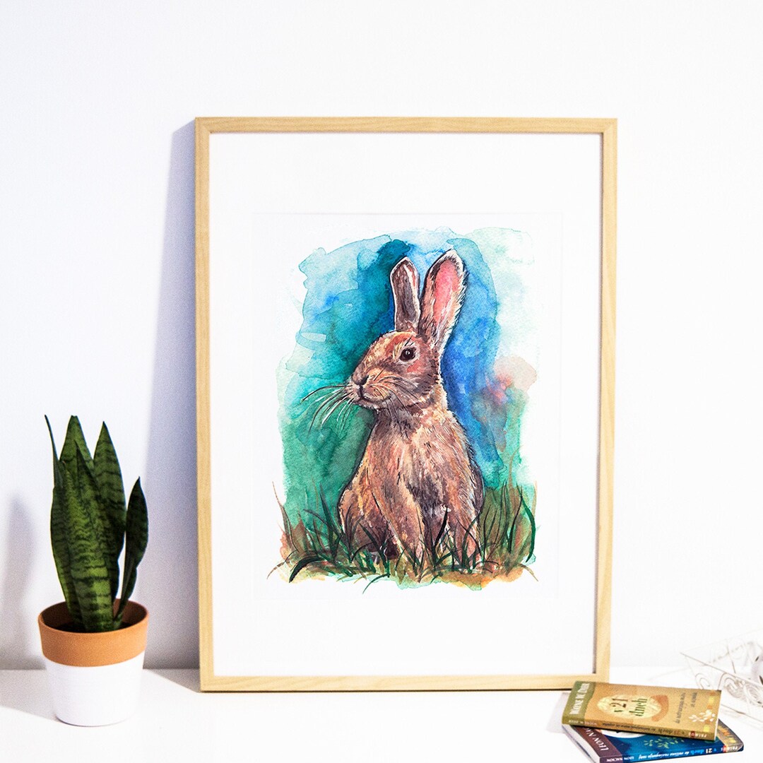 Woodland Nursery, Cottagecore Rabbit, Cute Bunny Watercolor Painting ...
