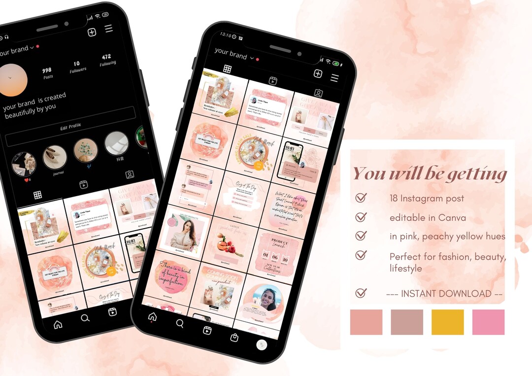 Peachy Pink Instagram Post Templates - Etsy