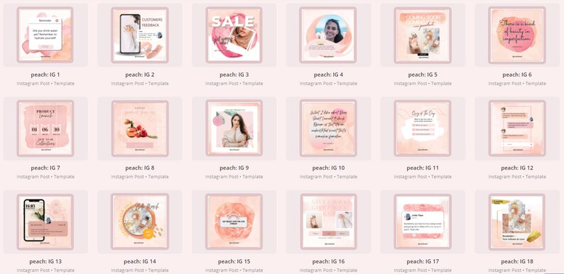 Peachy Pink Instagram Post Templates - Etsy