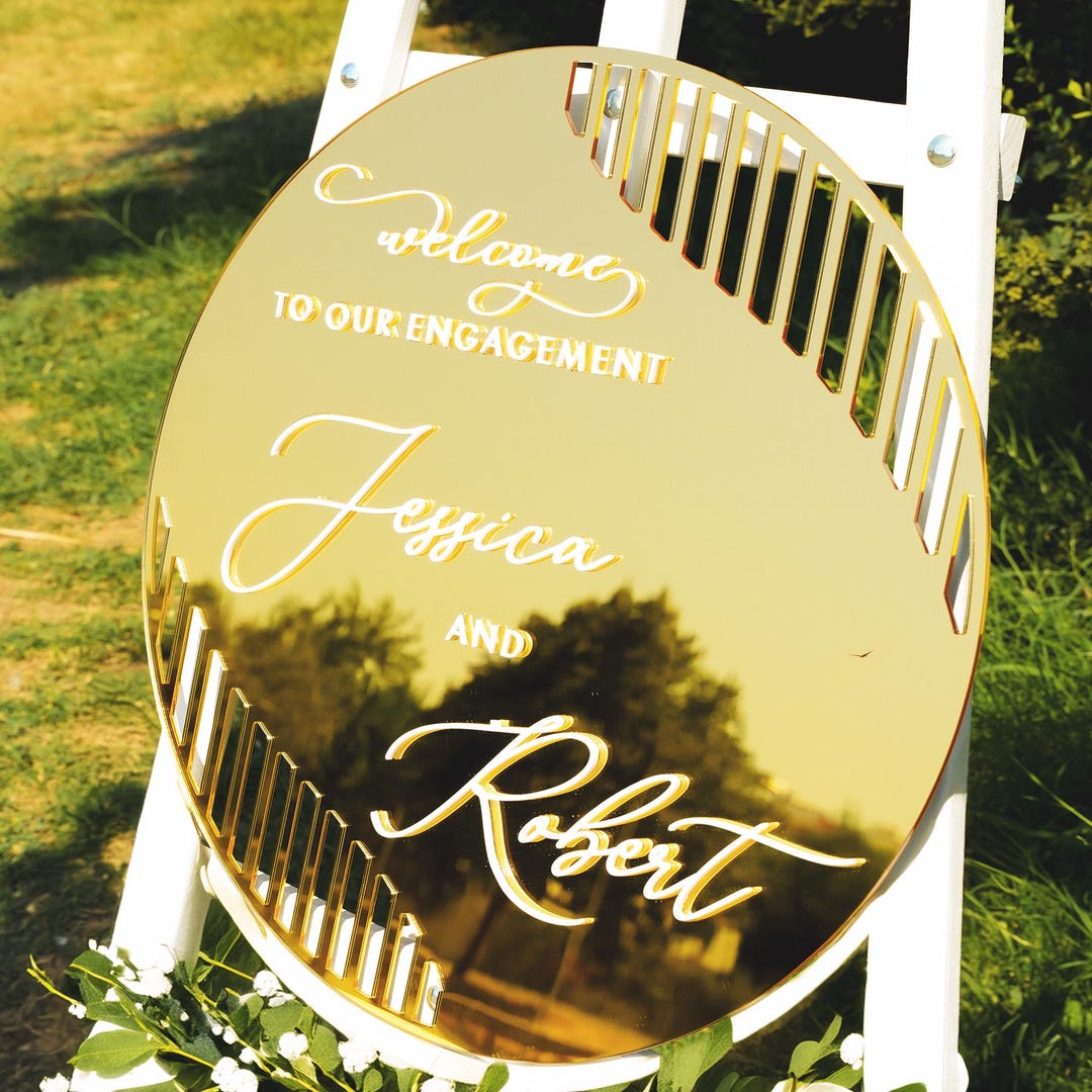 Gold Engagement Sign, Acrylic Mirror Welcome Sign, Wedding Welcome Sign ...