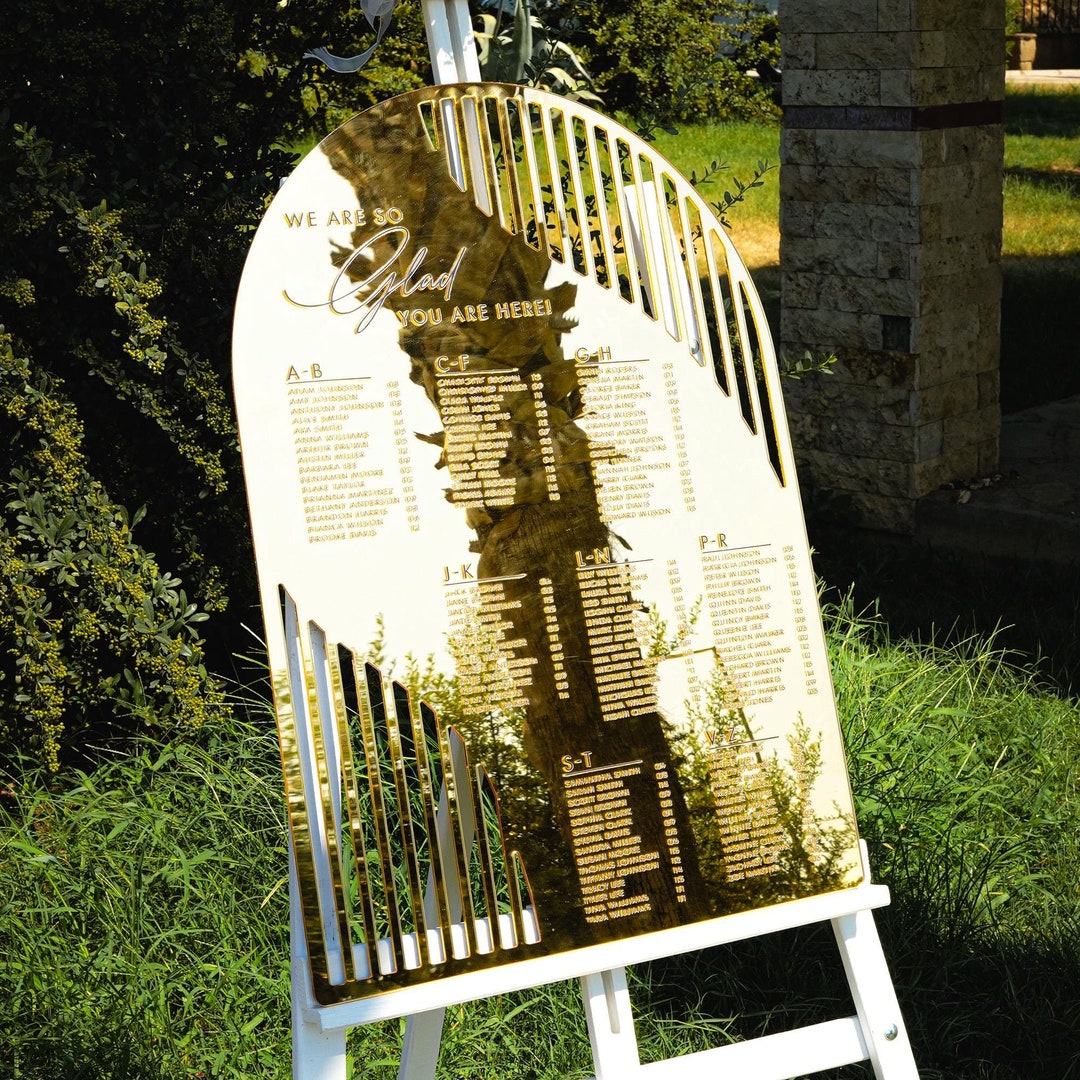 Wedding Seating Chart, Gold Mirror Seating Chart, Large Table Seating ...